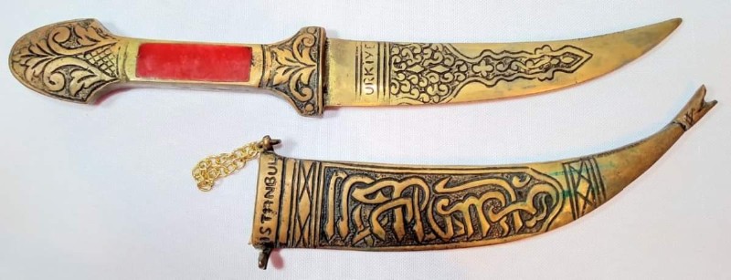 Leilão Online - Adaga turca de coleção em bronze dourado, aplicaç