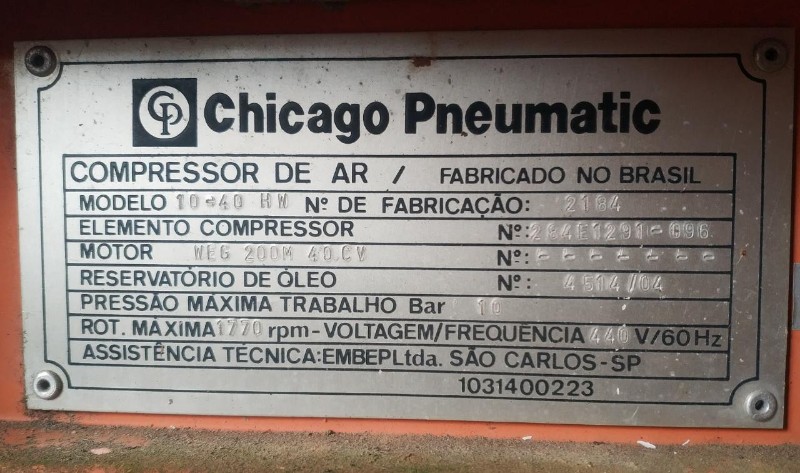 Leilão Online - COMPRESSOR PARAFUSO CHICAGO PNEUMATIC 40CV