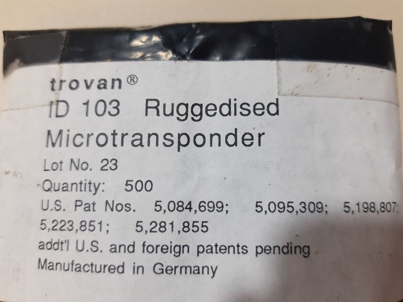 Leilão Online - Lote com: 500 uni. Microtransponder - Trovan Id103 R