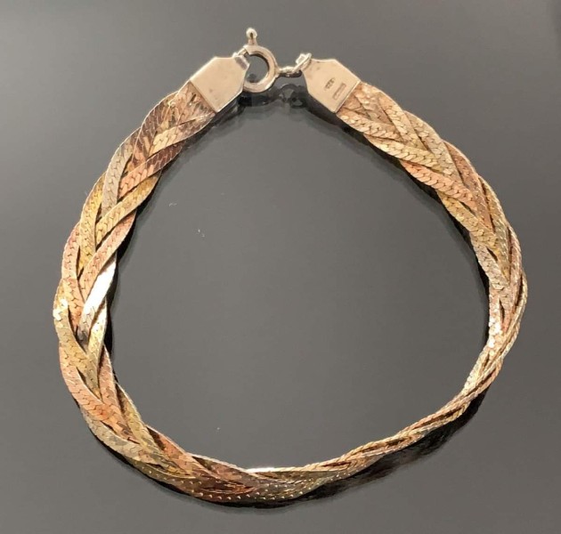 Leilão Online - Pulseira Prara 925, com banho de ouro rosê e amarel