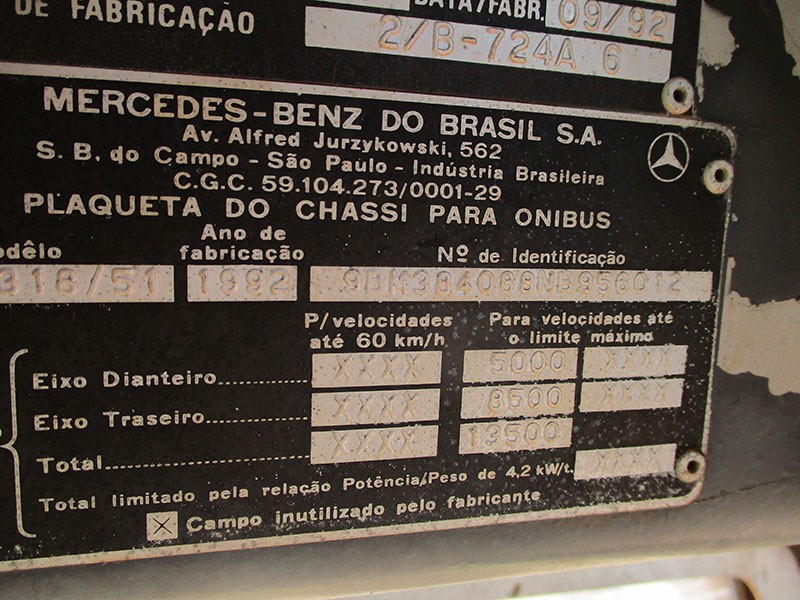 Leilão Online | ONIBUS M.BENZ/OF 1318, ANO 1992/1992, BRANCA, FR4202