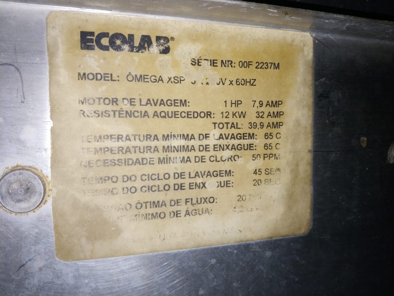 Leilão Online - MÁQUINA DE LAVAR LOUÇA INDUSTRIAL ECOLAB ES2000