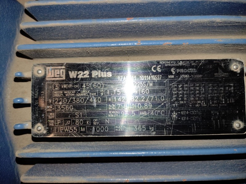 Leilão Online - MOTOR ELÉTRICO TRIFÁSICO WEB W22 PLUS 60 CV; 2 POLO