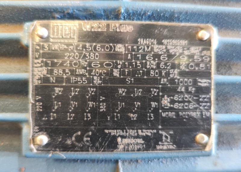 Leilão Online - MOTOR WEG W22 PLUS 6 HP 220/380 4 POLOS 1700 RPM