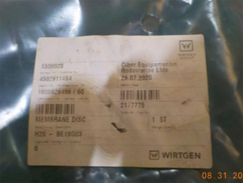 Leilão Online - 1 DISCO MENBRANA CENTAX CX-56. - FRESADORA DE ASFAL