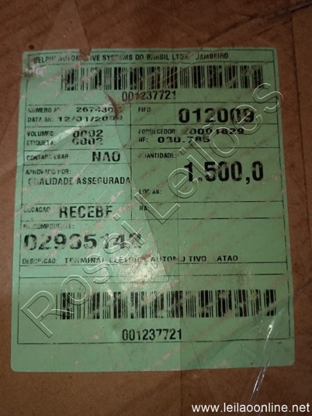 Leilão Online - 11.000 PÇS. - TERMINAL DELPHI 2965142-6 FÊMEA Auto